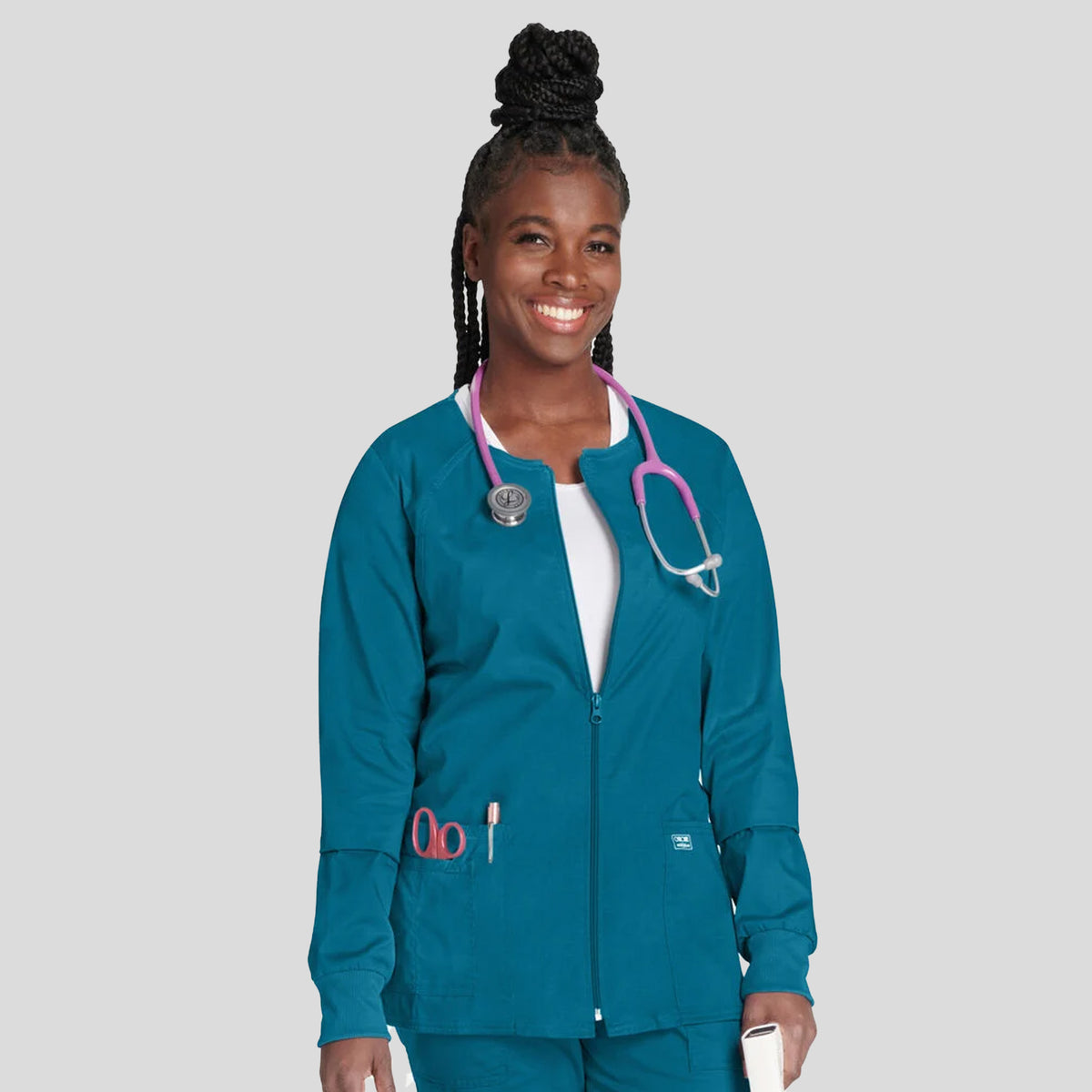 Women's Zip Front Warm Up | Caribbean – Robert's Medical Uniforms