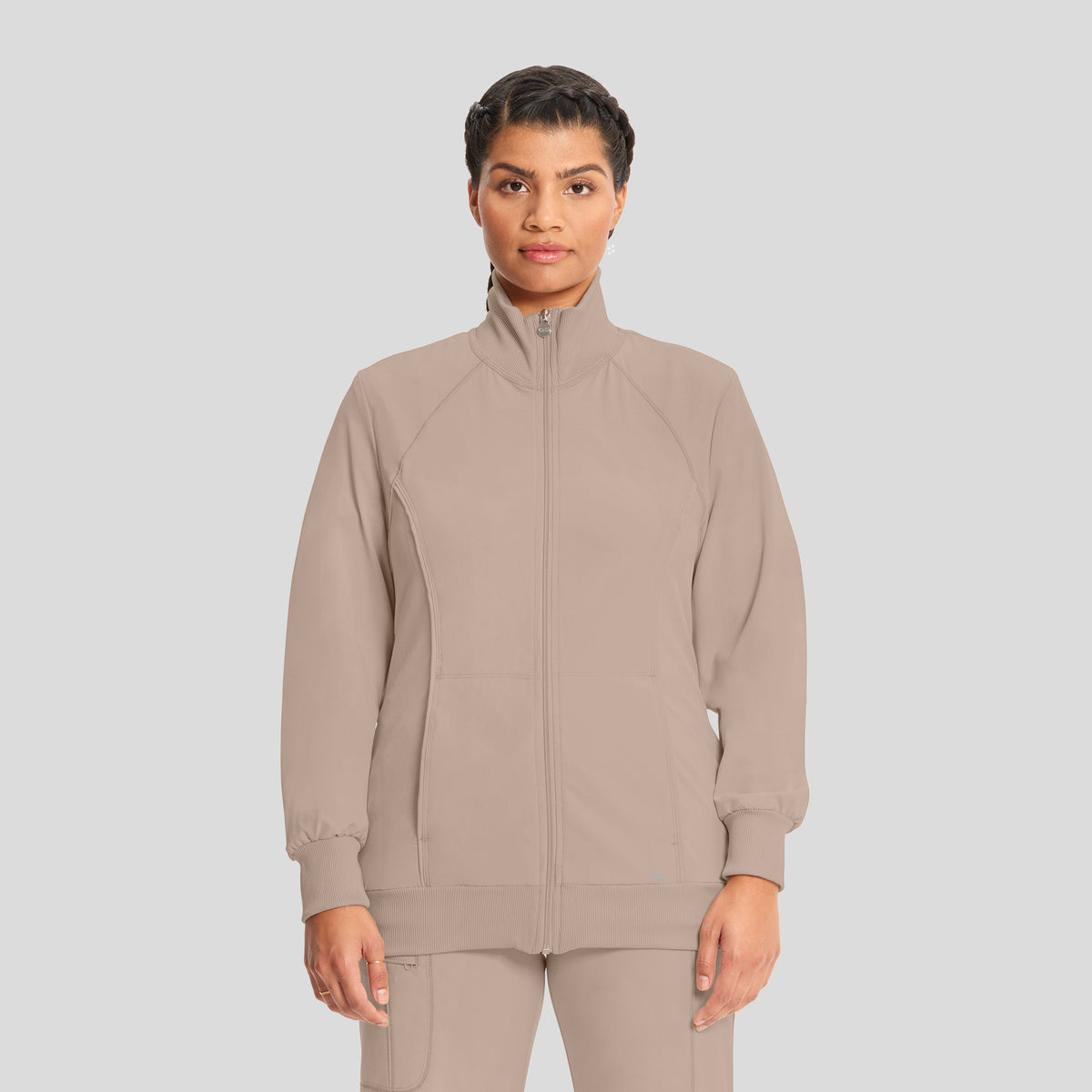 Women's Zip Front Warm-Up | Khaki – Robert's Medical Uniforms