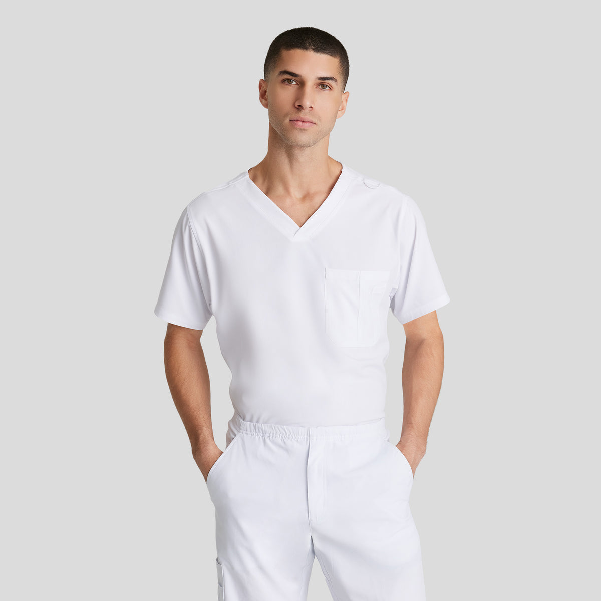 Men's Structure 1-Pocket V-Neck Scrub Top | White – Robert's Medical ...