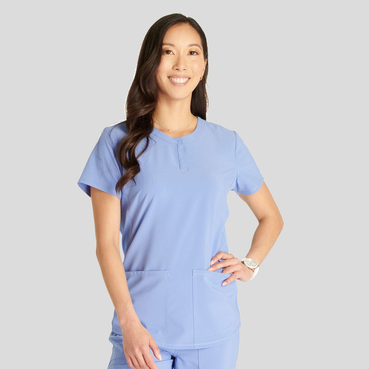 Women's Henley Solid Scrub Top | Ciel – Robert's Medical Uniforms