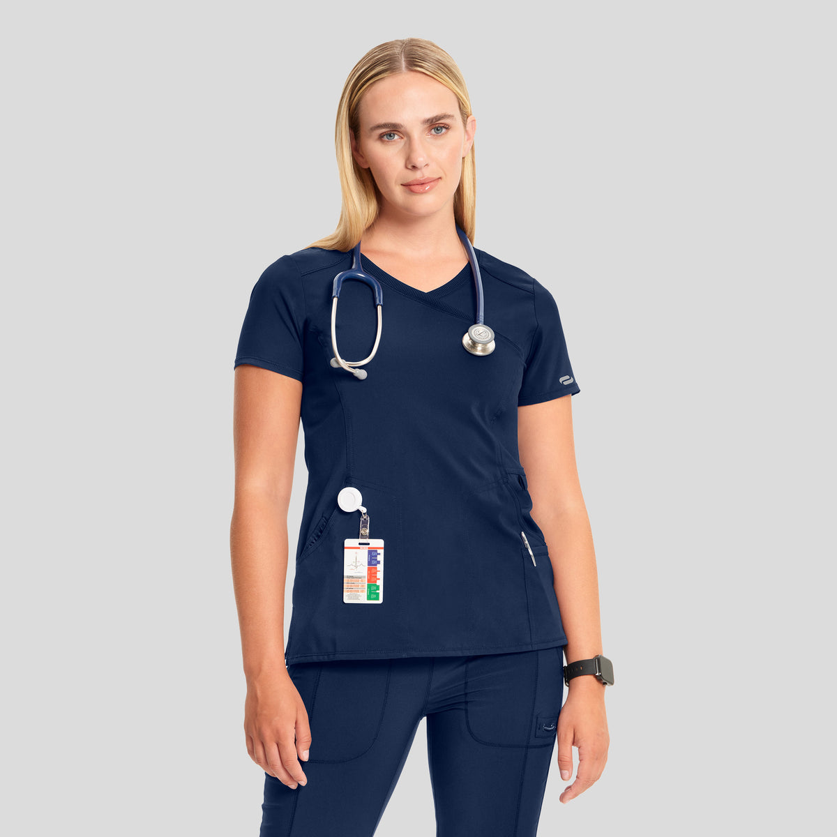 Infinity Mock Wrap Solid Scrub Top | Navy – Robert's Medical Uniforms