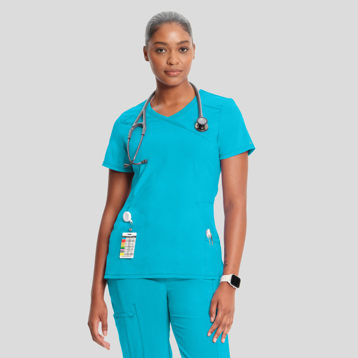 Infinity Mock Wrap Solid Scrub Top | Turquoise – Robert's Medical Uniforms