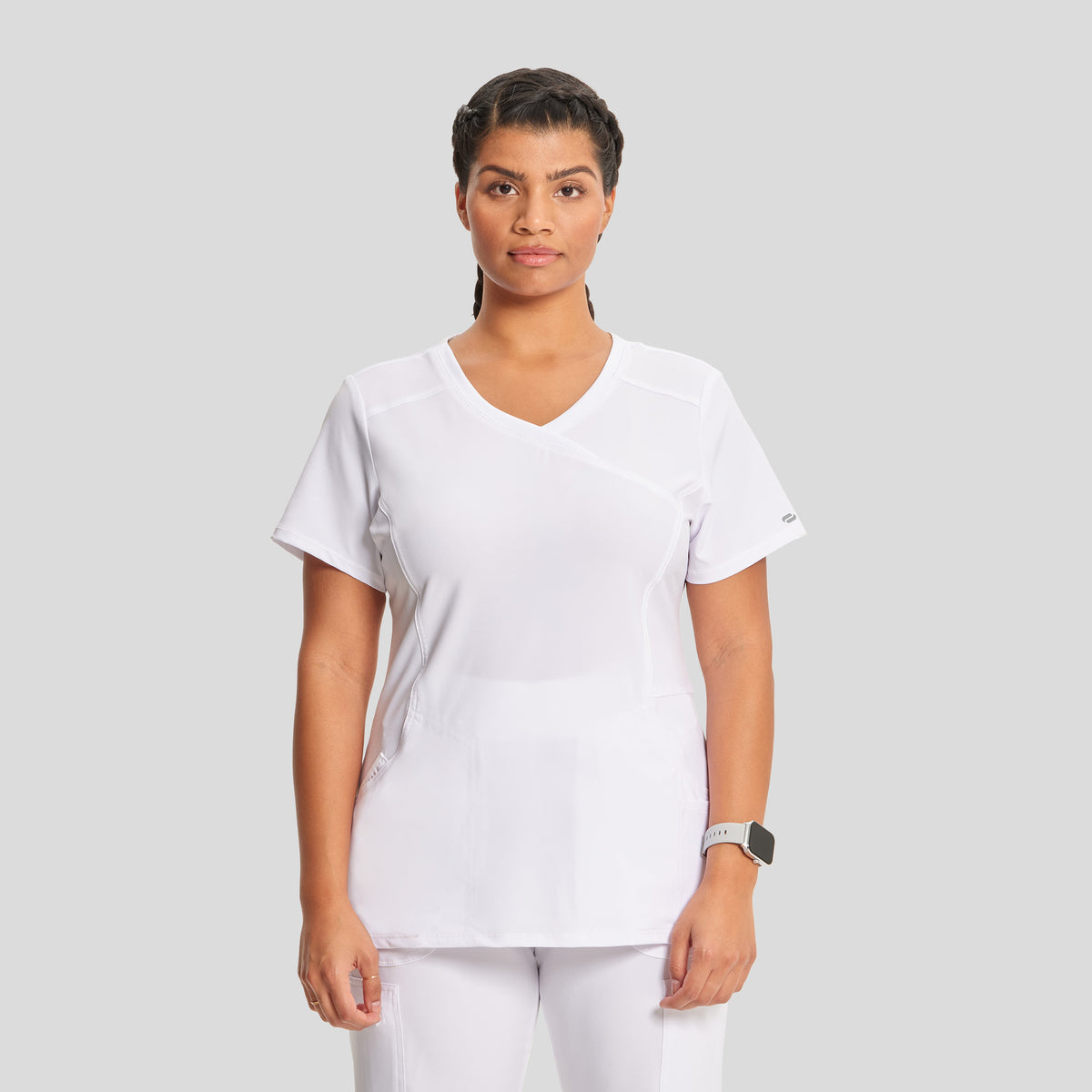 Infinity Mock Wrap Solid Scrub Top | White – Robert's Medical Uniforms