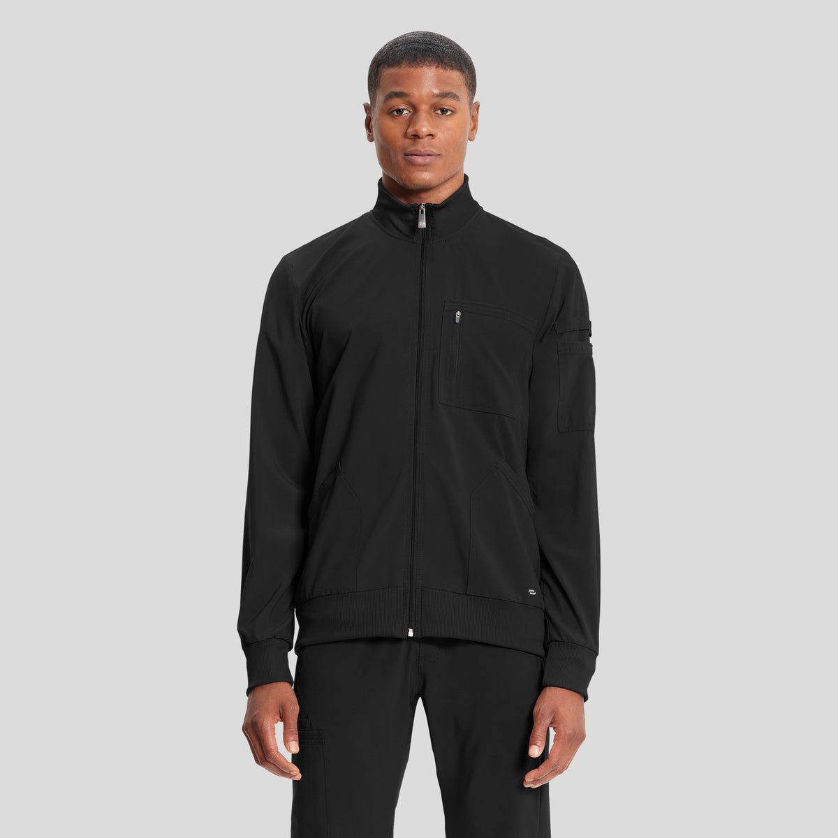 Infinity Men's Zip Front Solid Scrub Jacket | Black – Robert's Medical ...