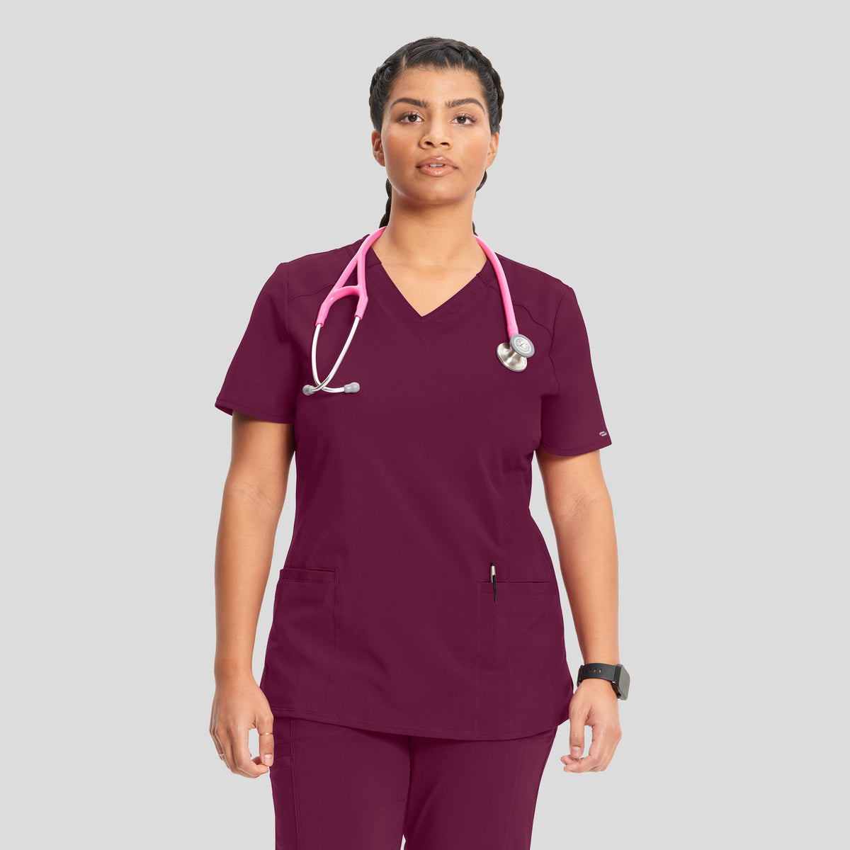 Infinity V-Neck Solid Scrub Top | Wine – Robert's Medical Uniforms
