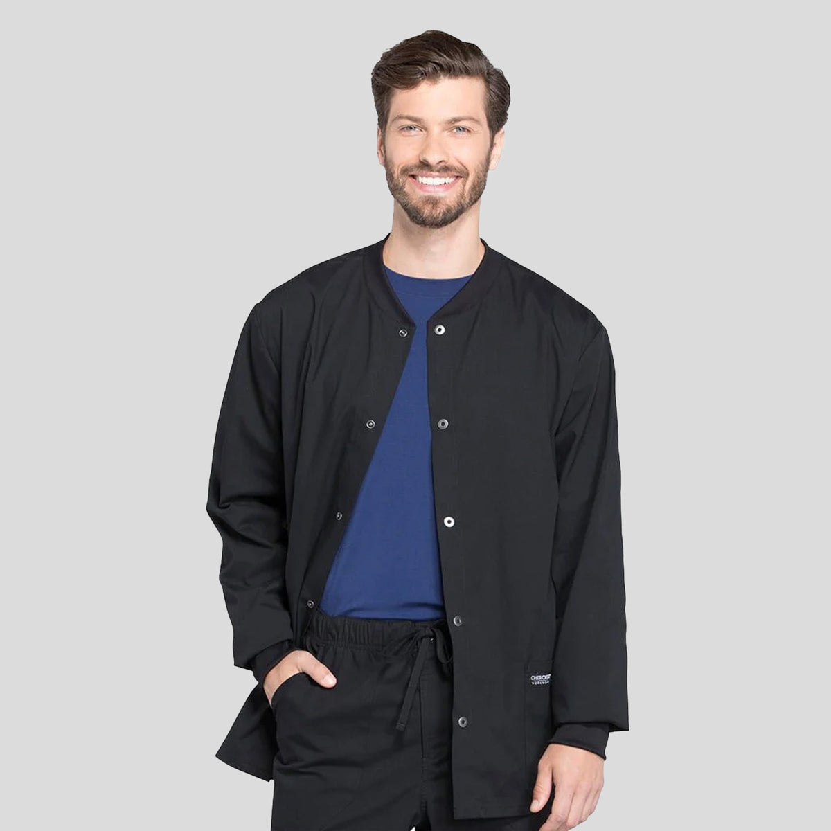 Men's Snap Front Warm-Up Jacket | Black – Robert's Medical Uniforms