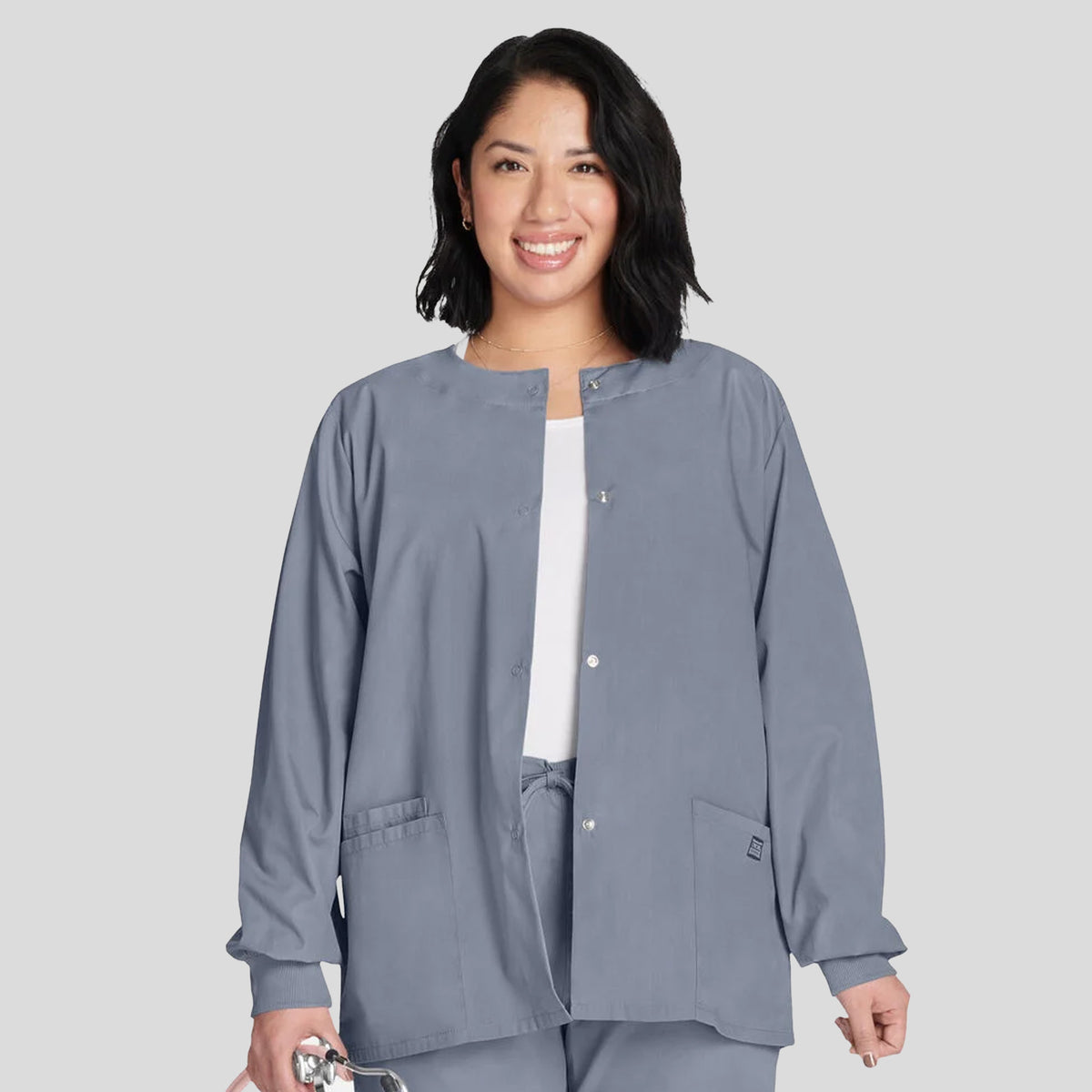 Women's Snap Front Jacket | Grey – Robert's Medical Uniforms