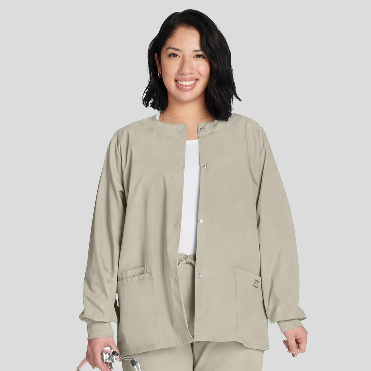 Women's Snap Front Jacket | Khaki – Robert's Medical Uniforms