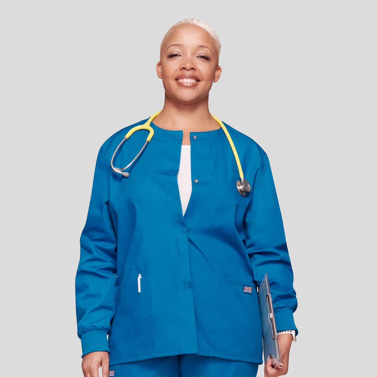 Women's Snap Front Jacket | Royal – Robert's Medical Uniforms