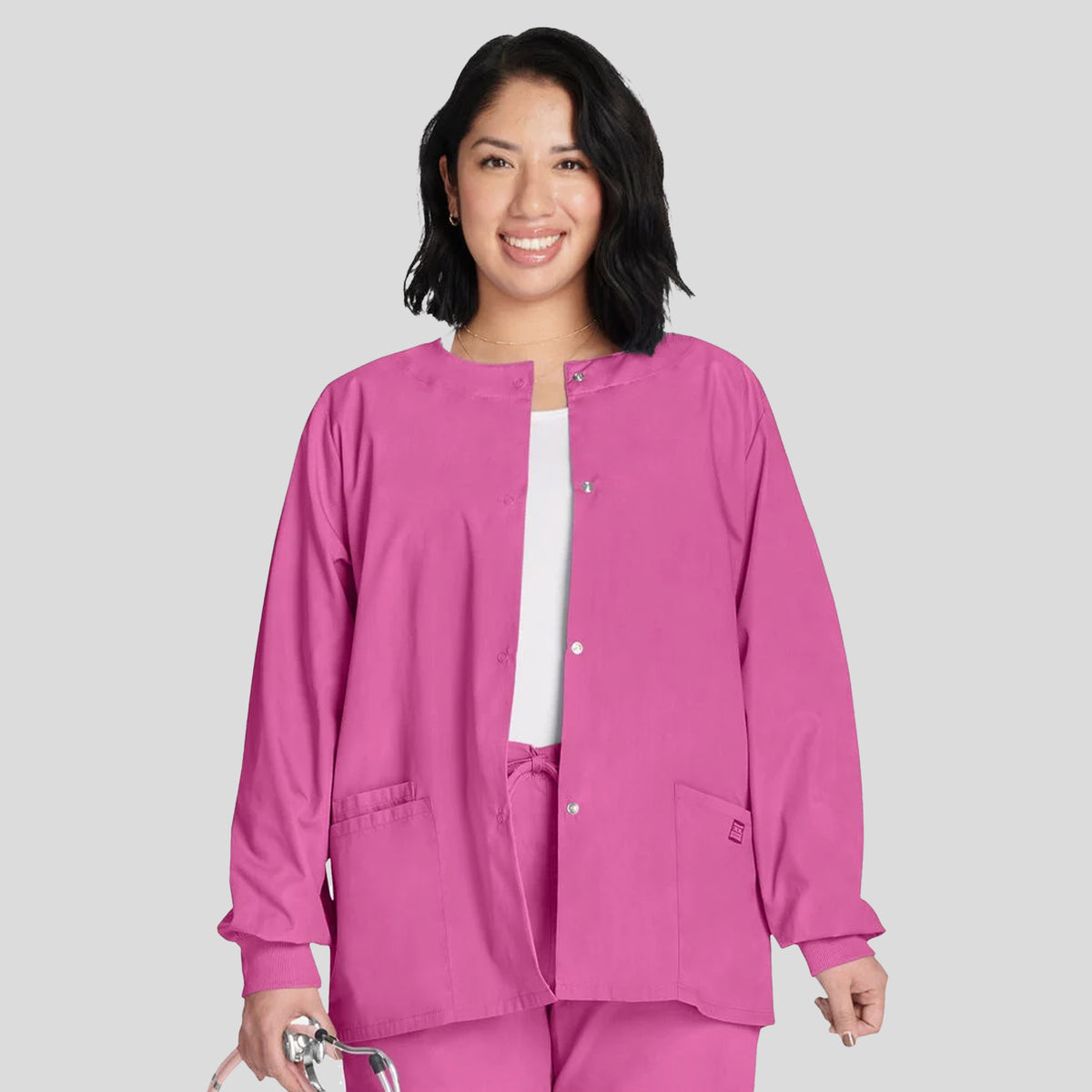Women's Snap Front Jacket | Shocking Pink – Robert's Medical Uniforms