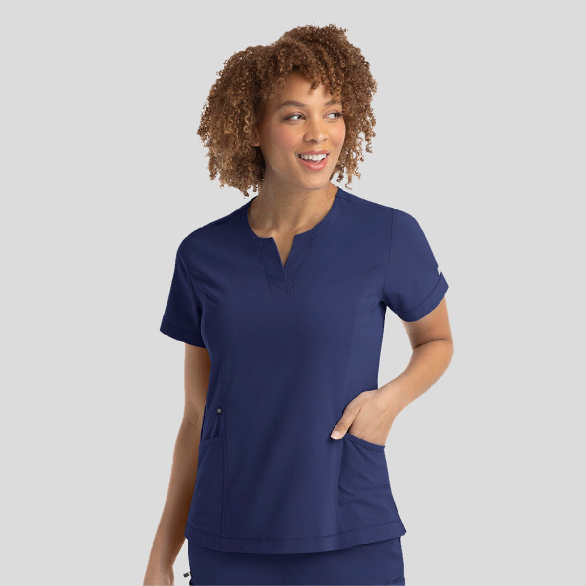 Notched Crew Neck Top | Navy – Robert's Medical Uniforms