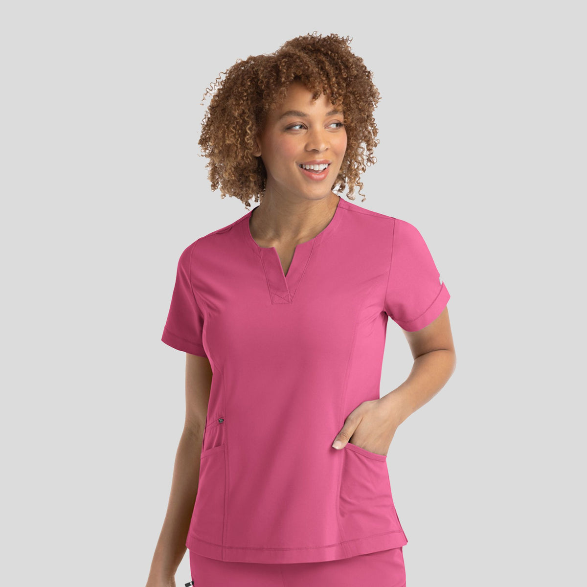 Notched Crew Neck Top | Shocking Pink – Robert's Medical Uniforms