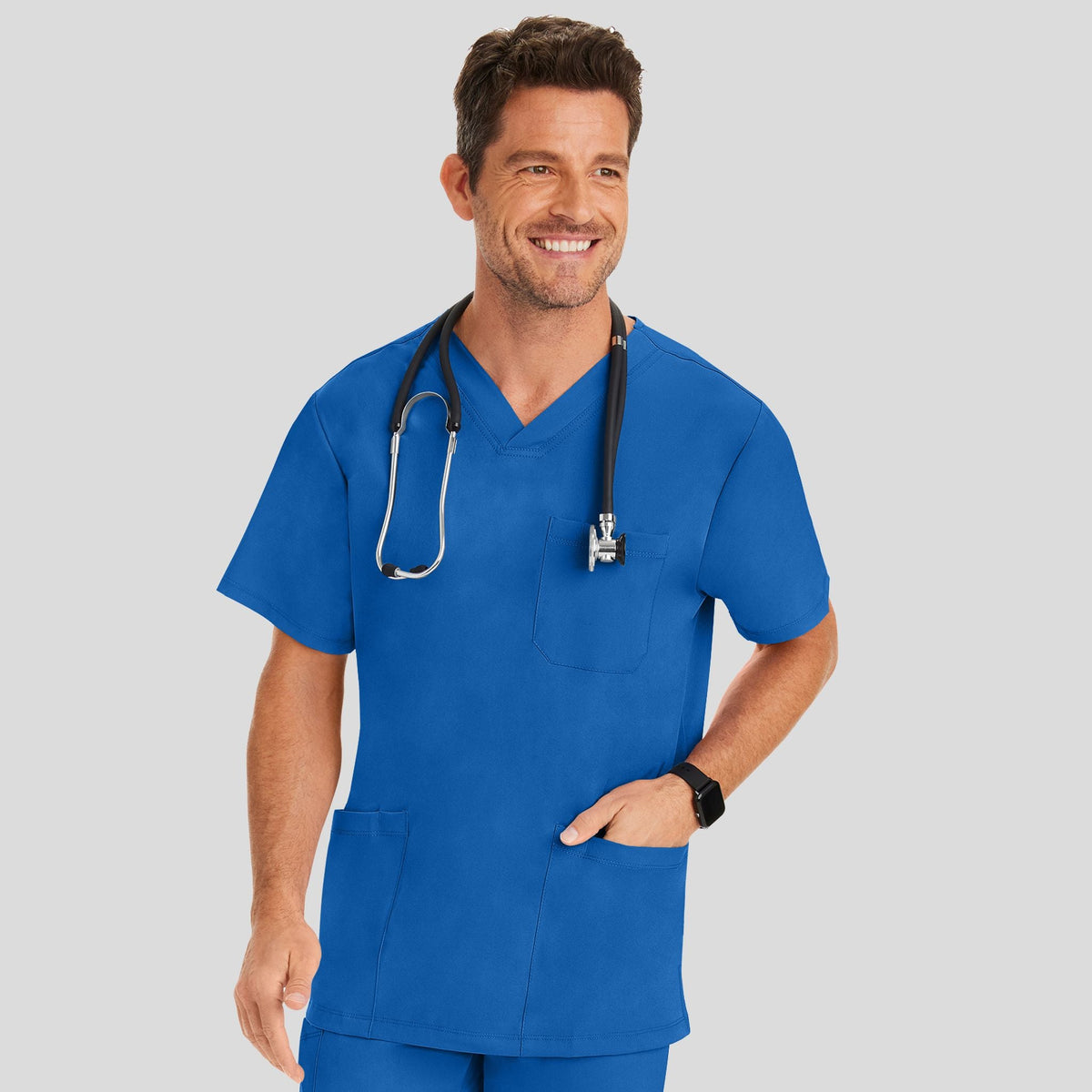 Men's Matthew V-Neck Solid Scrub Top | Royal – Robert's Medical Uniforms