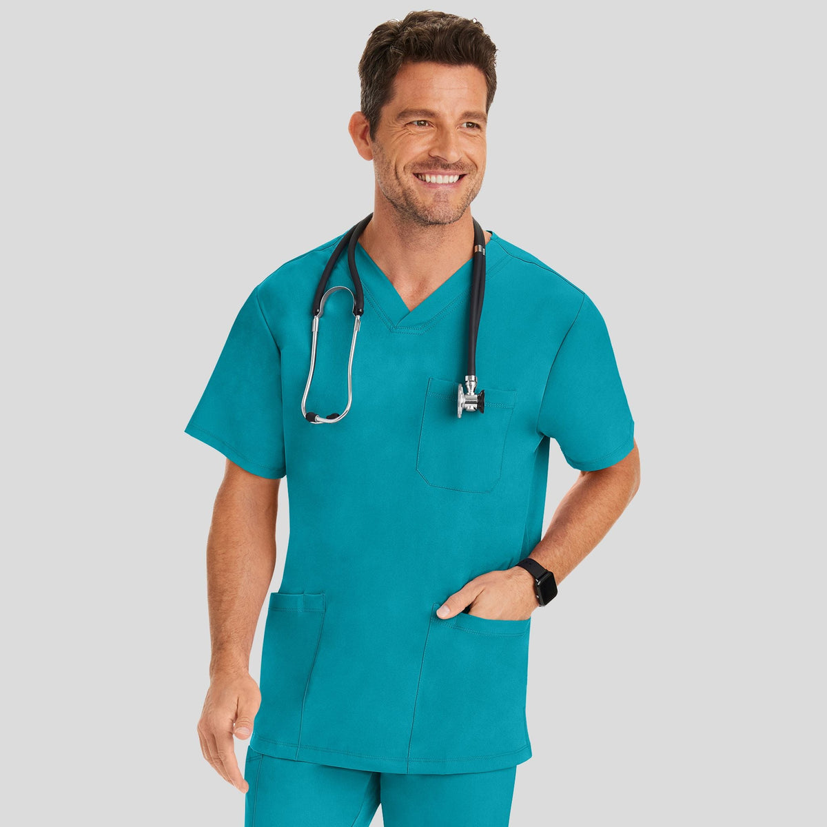Men's Matthew V-Neck Solid Scrub Top | Teal – Robert's Medical Uniforms