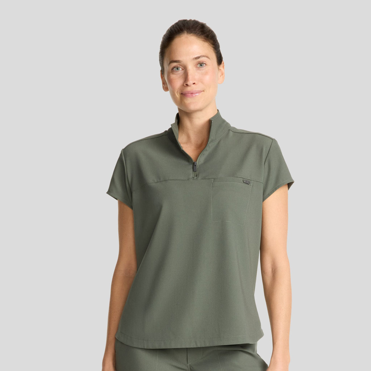 Women's Bella Quarter Zip Scrub Top | Olive – Robert's Medical Uniforms