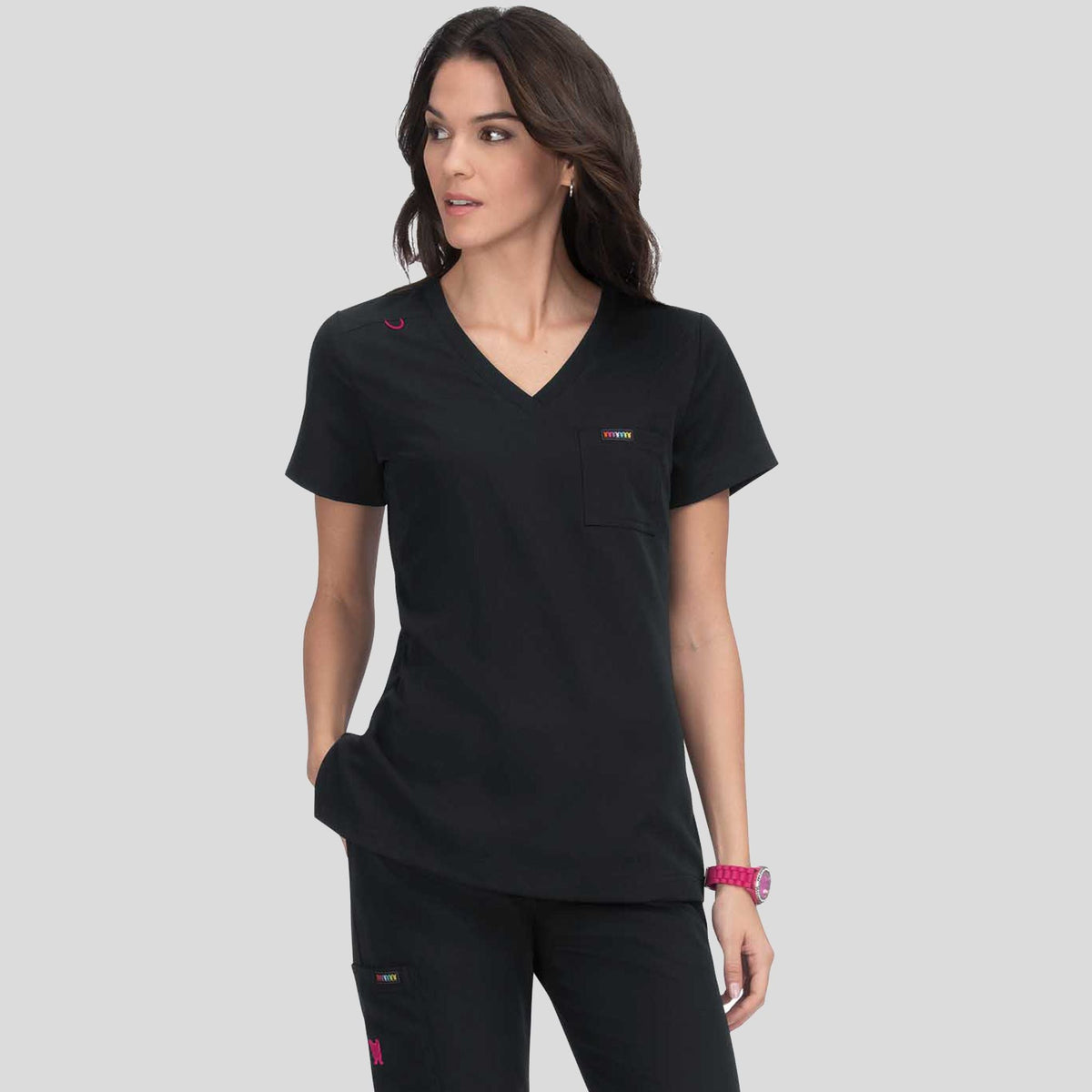 Coco Women's 1-Pocket Tuck-In Scrub Top | Black – Robert's Medical Uniforms