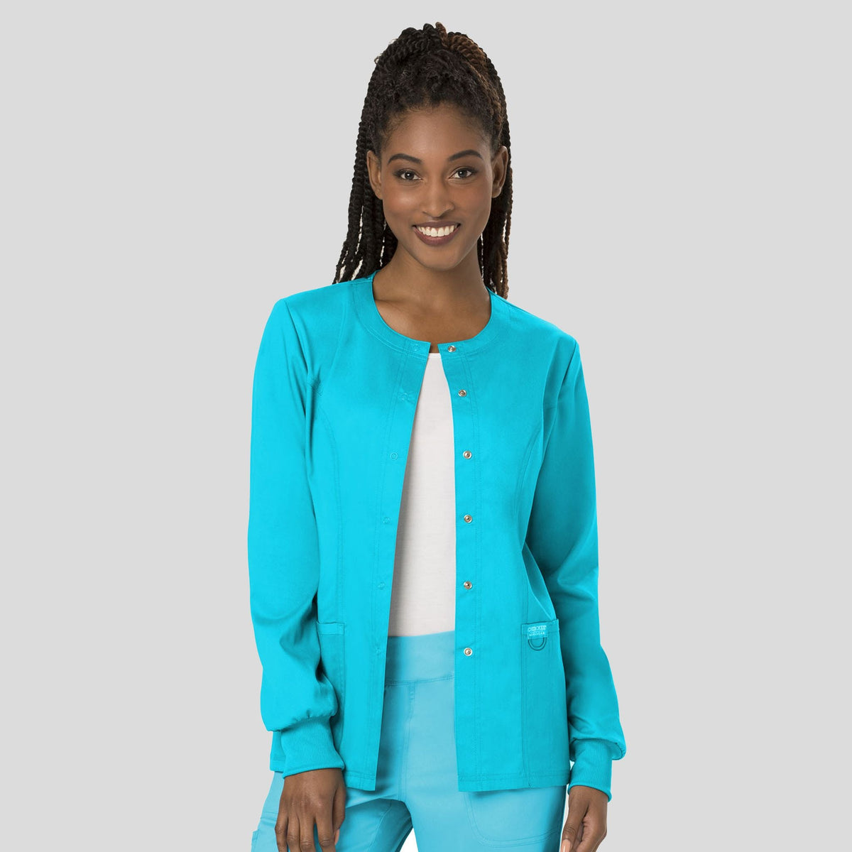 Women's Snap Front Solid Scrub Jacket | Turquoise – Robert's Medical ...