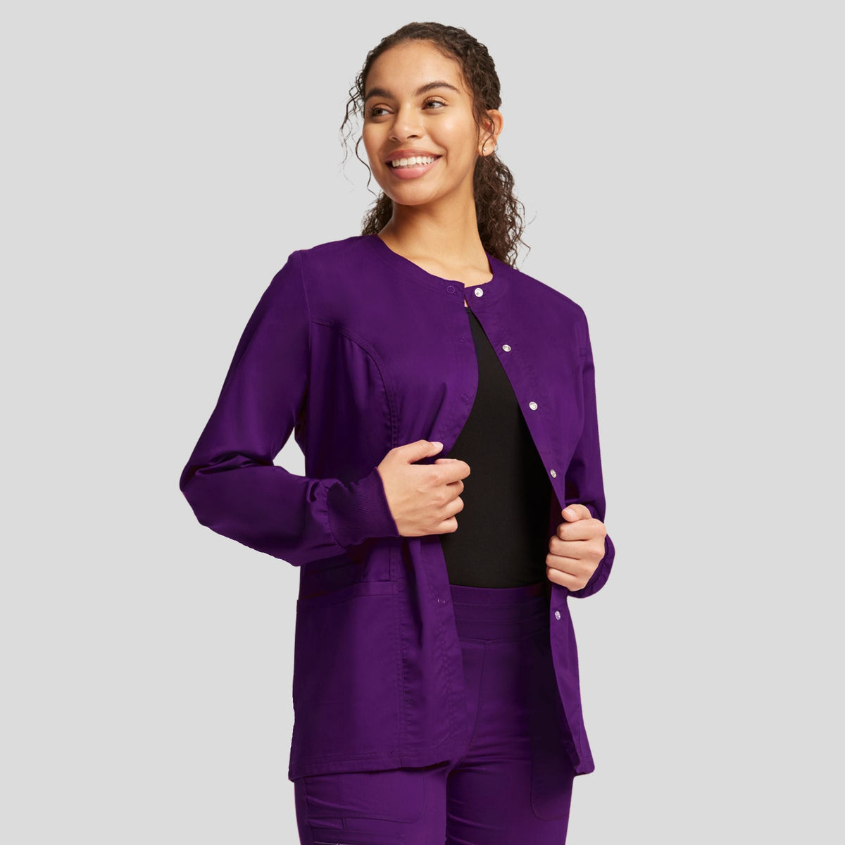 Women's Snap Front Solid Scrub Jacket | Eggplant – Robert's Medical ...
