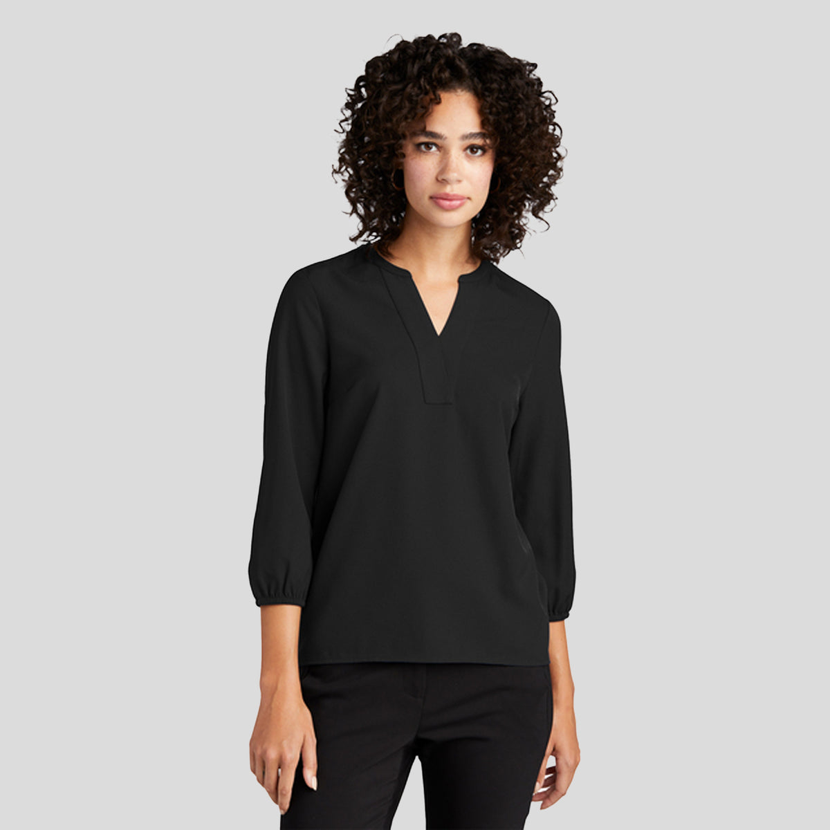 Women's Stretch Crepe 3/4-Sleeve Blouse | Deep Black – Robert's Medical ...