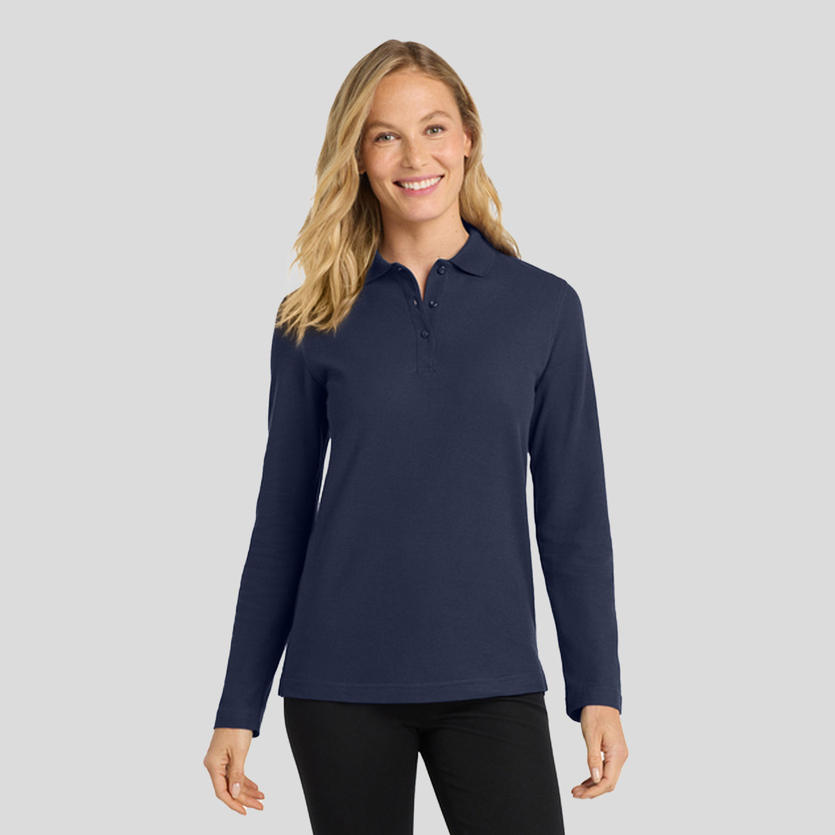 Women's Silk Touch™ Long Sleeve Polo | Navy – Robert's Medical Uniforms