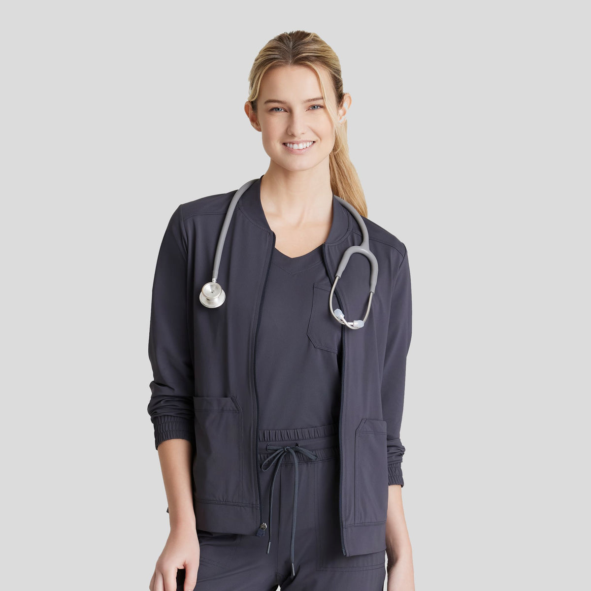Contour 3-Pocket Front Zipper Warm Up | Pewter – Robert's Medical Uniforms