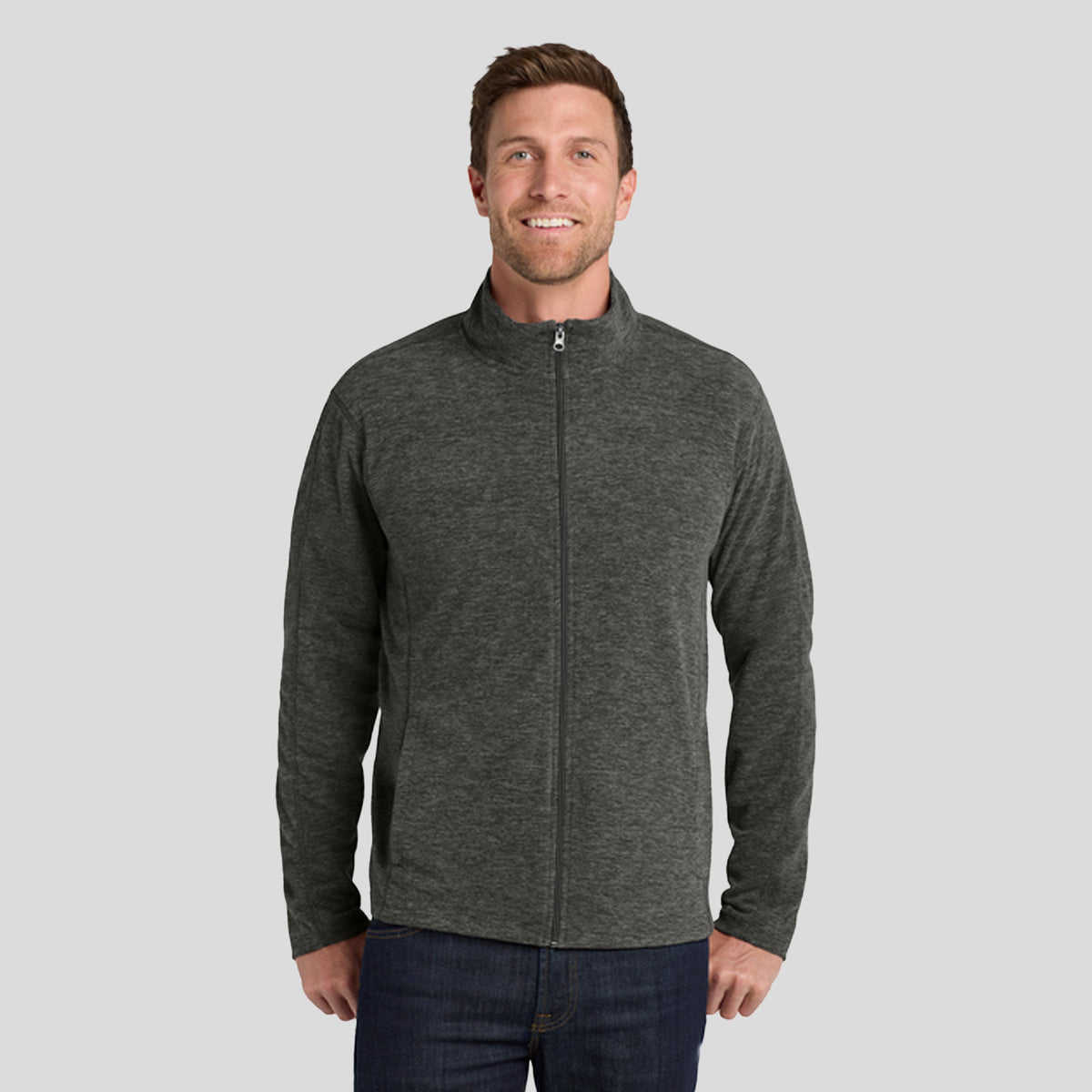 Heather Microfleece Full-Zip Jacket | Black Charcoal Heather – Robert's ...