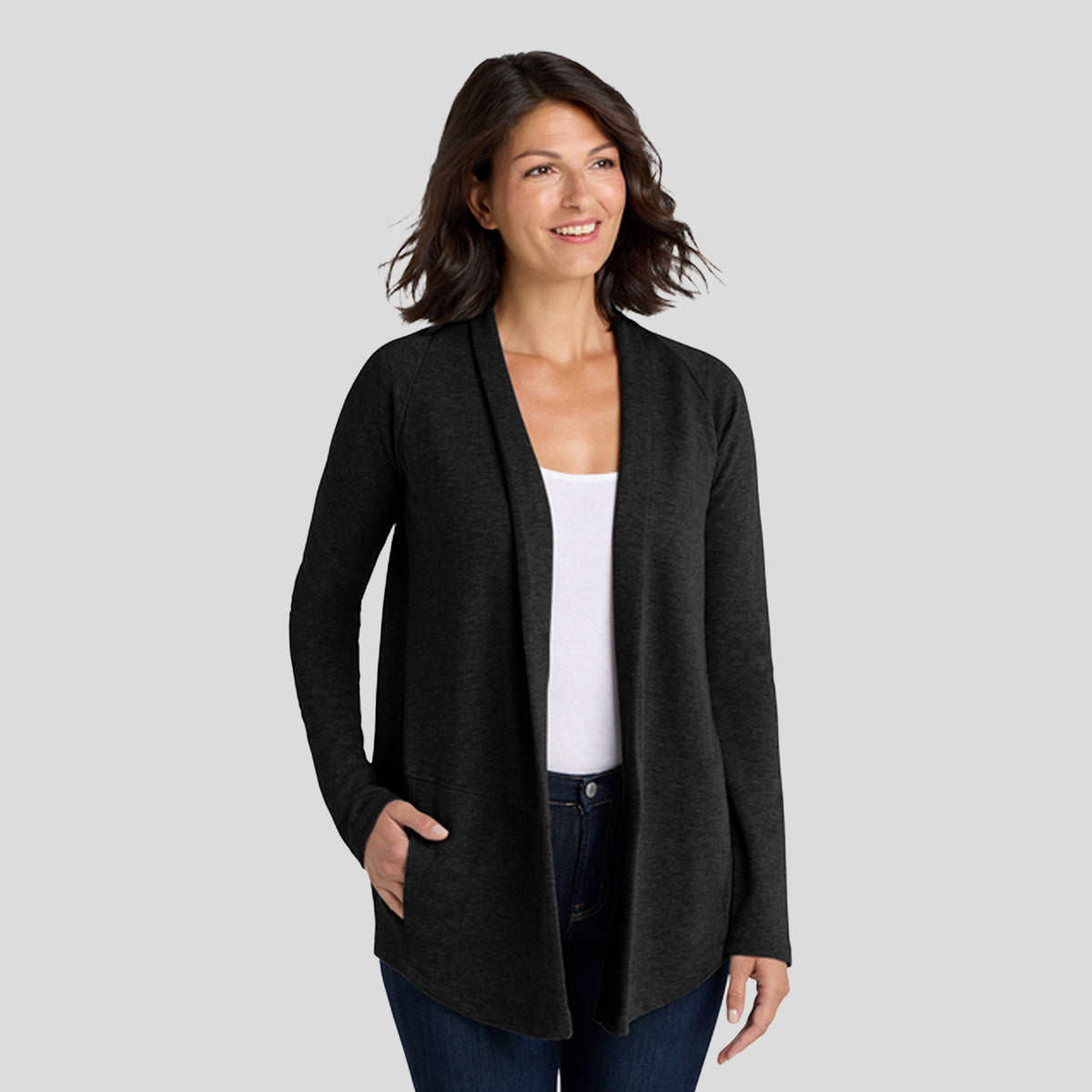 Women's Interlock Cardigan | Deep Black and Charcoal Heather – Robert's ...